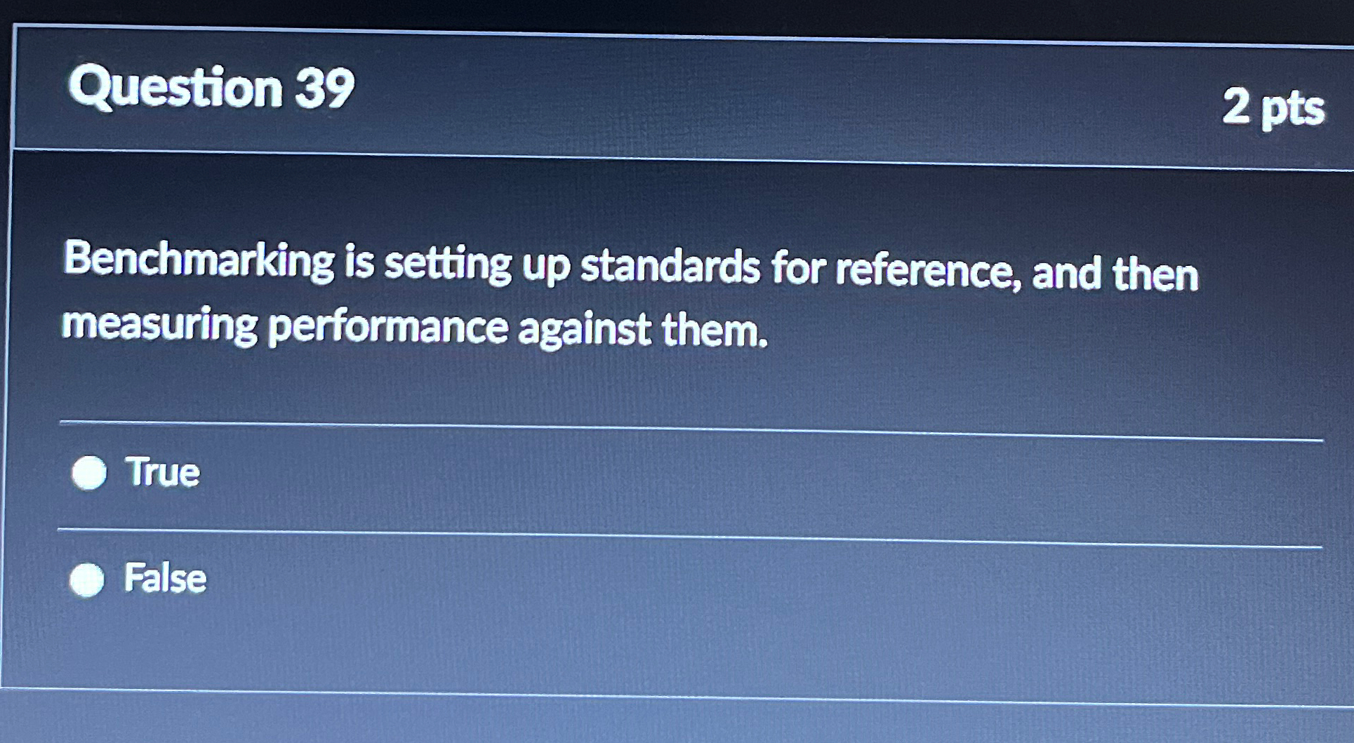Solved Question 392 ﻿ptsBenchmarking is setting up standards | Chegg.com