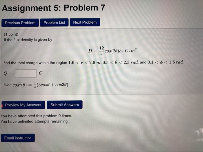 Solved Assignment 5 Problem 7 Previous Problem Problem List 7301