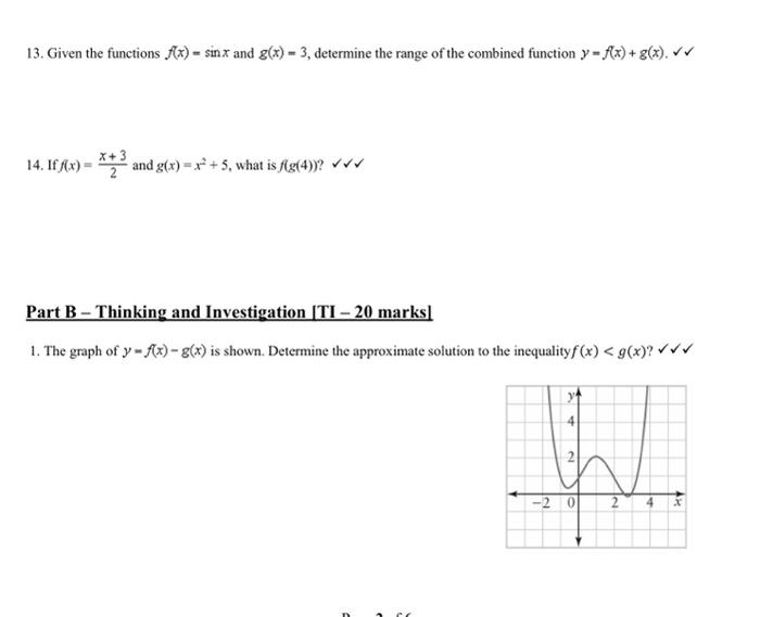Solved 13. Given the functions f(x) = sinx and g(x)=3, | Chegg.com