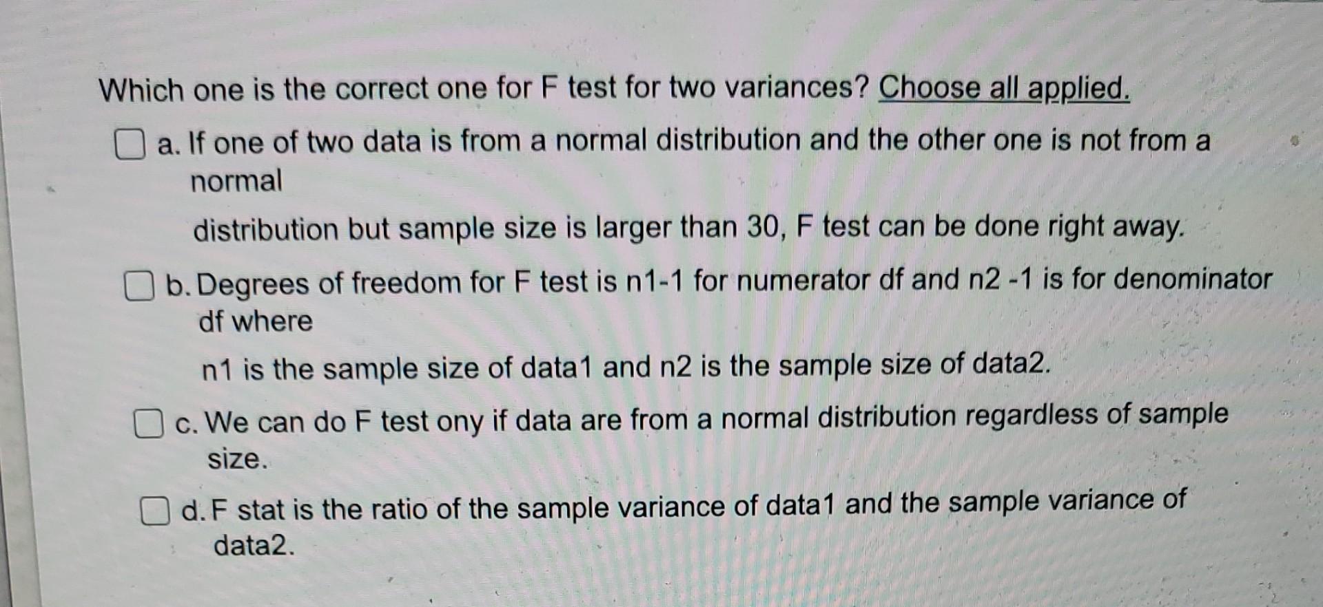 Solved Which one is the correct one for F test for two | Chegg.com