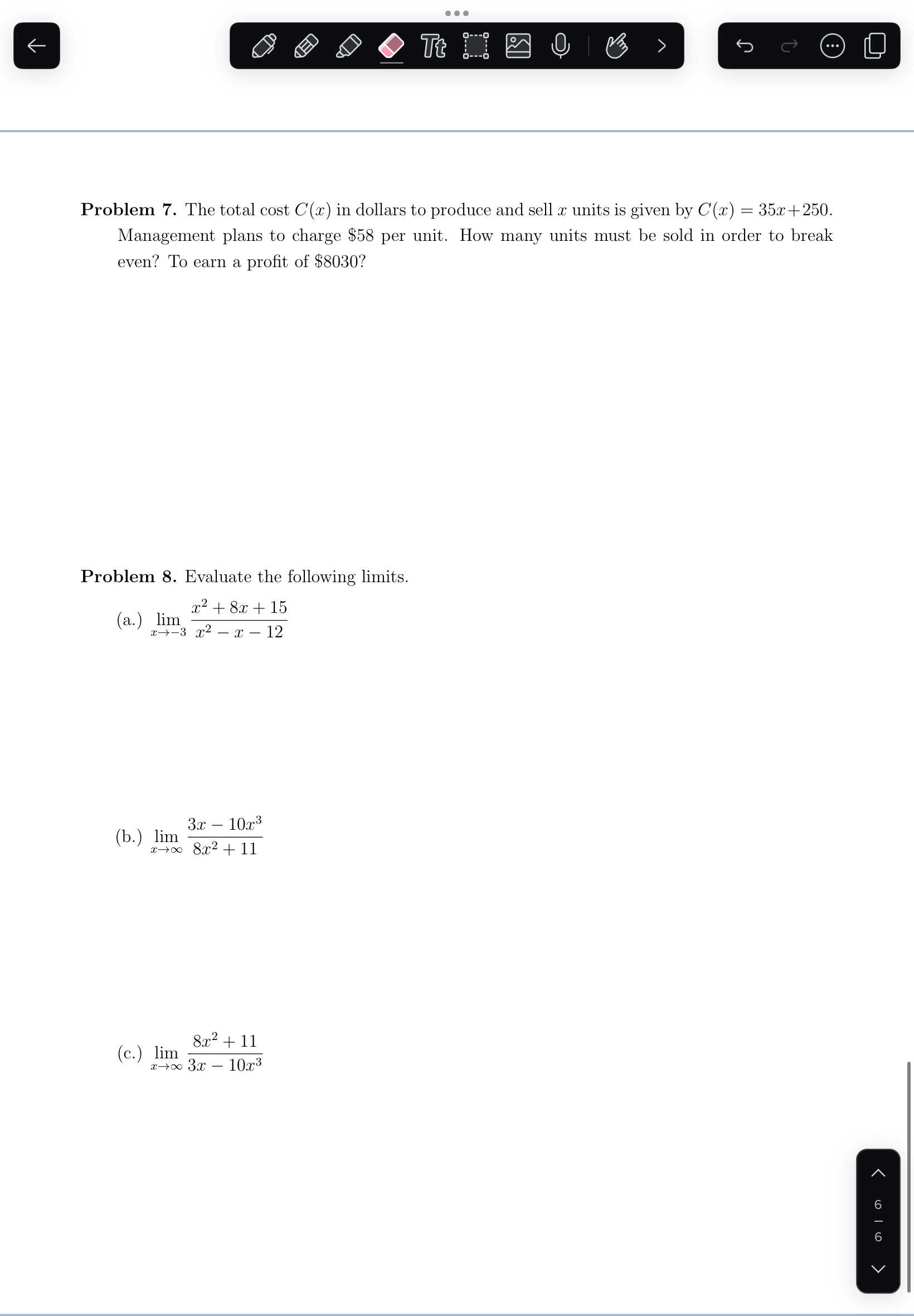 Solved Problem 7. ﻿The total cost C(x) ﻿in dollars to | Chegg.com