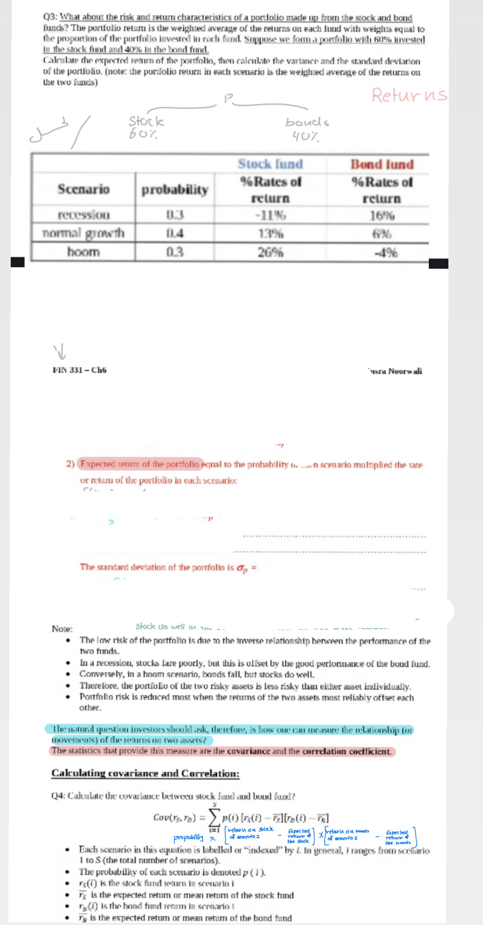 Solved solve q 3 ﻿the expected return Variance And standard | Chegg.com