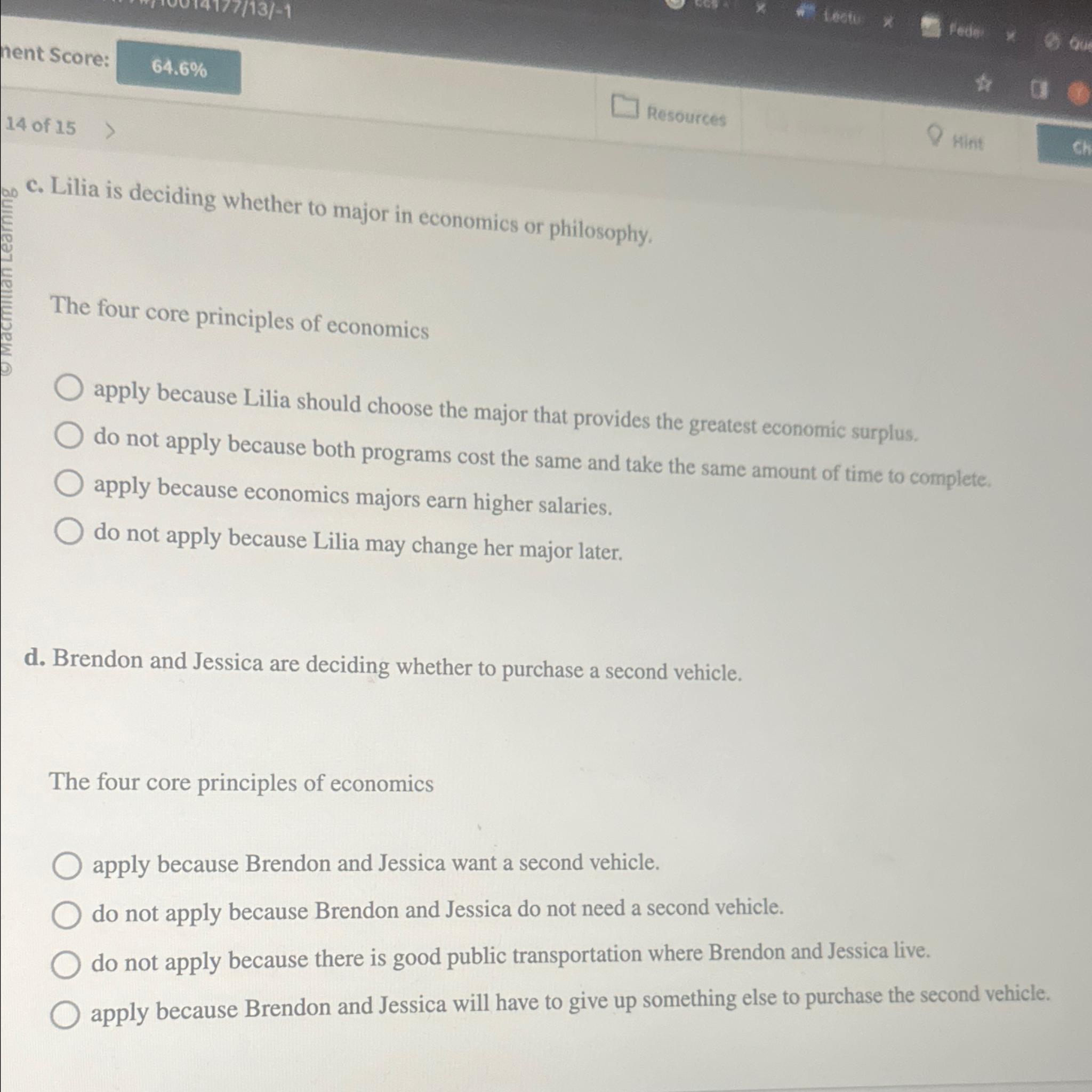 Solved hent Score:Resources14 ﻿of 15c. ﻿Lilia is deciding | Chegg.com