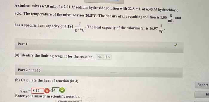 Solved A student mixes 67.0 mL of a 2.01 M sodium hydroxide | Chegg.com