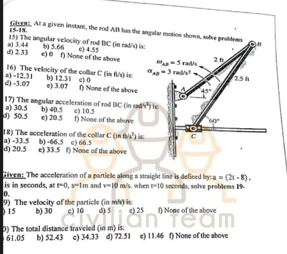 Solved Given: At a given instant, the rod AB ﻿has the | Chegg.com