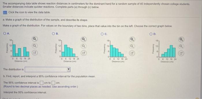 Solved The accompanying data table shows reaction distances | Chegg.com