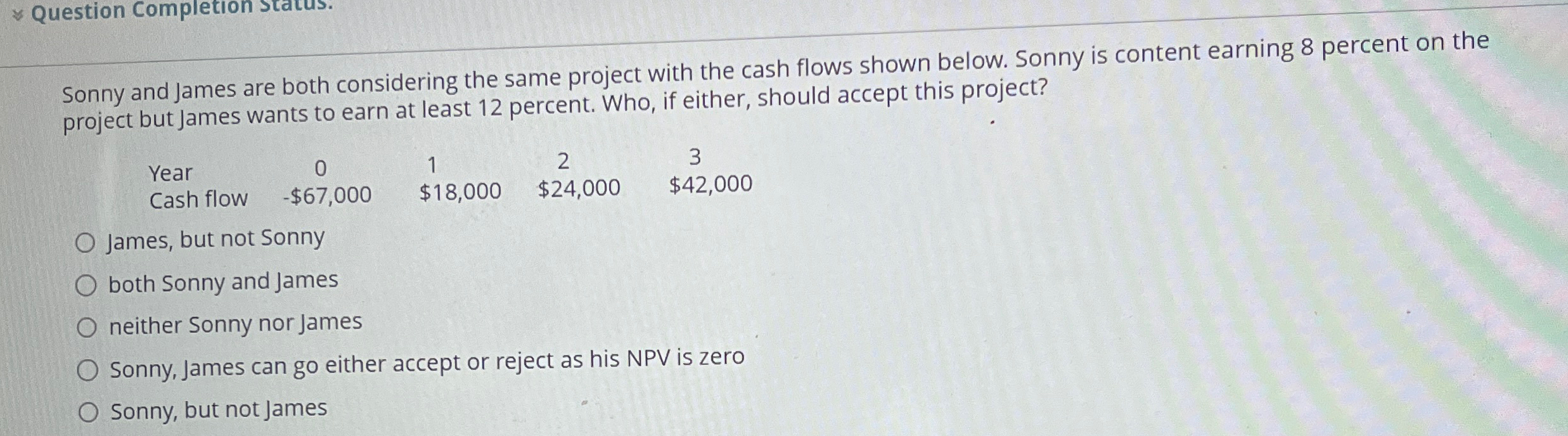 Solved Question Completion status.Sonny and James are both | Chegg.com