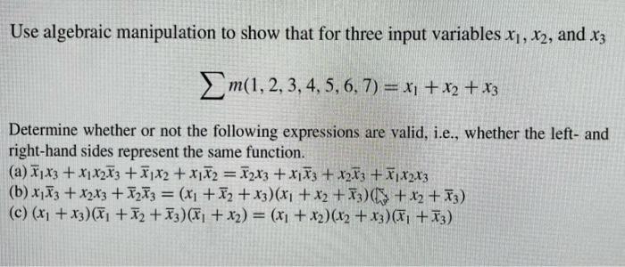Solved Use algebraic manipulation to show that for three | Chegg.com