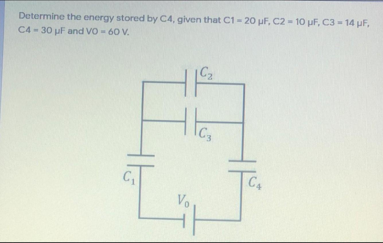 Solved Determine the energy stored by C4, given that C1 = 20 | Chegg.com