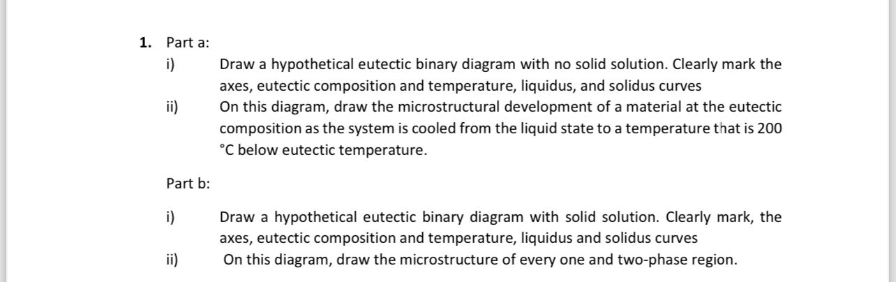 Solved Part a:i) Draw a hypothetical eutectic binary | Chegg.com Solved Part a:i) Draw a hypothetical eutectic binary | Chegg.com