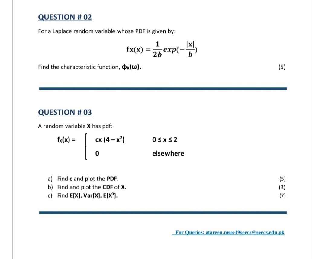 Solved QUESTION # 02 For a Laplace random variable whose PDF | Chegg.com