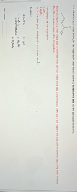 Solved From the choices provided below, ist the reagent(s) | Chegg.com