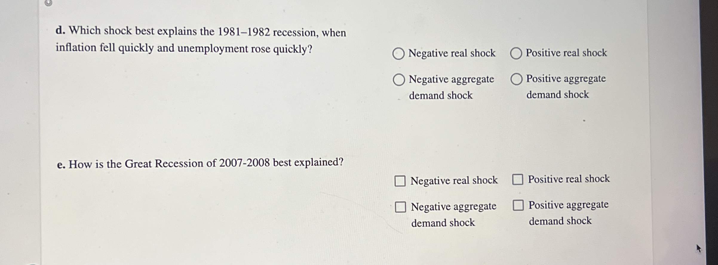 Solved d. ﻿Which shock best explains the 1981-1982 | Chegg.com