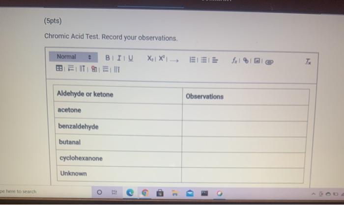 Solved (5pts) Chromic Acid Test. Record your observations, | Chegg.com