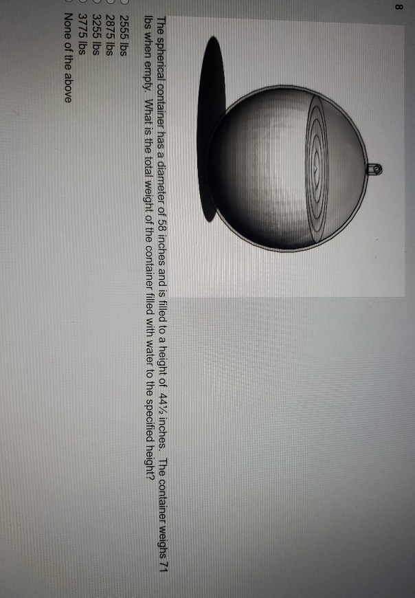 Solved CO The spherical container has a diameter of 58 | Chegg.com