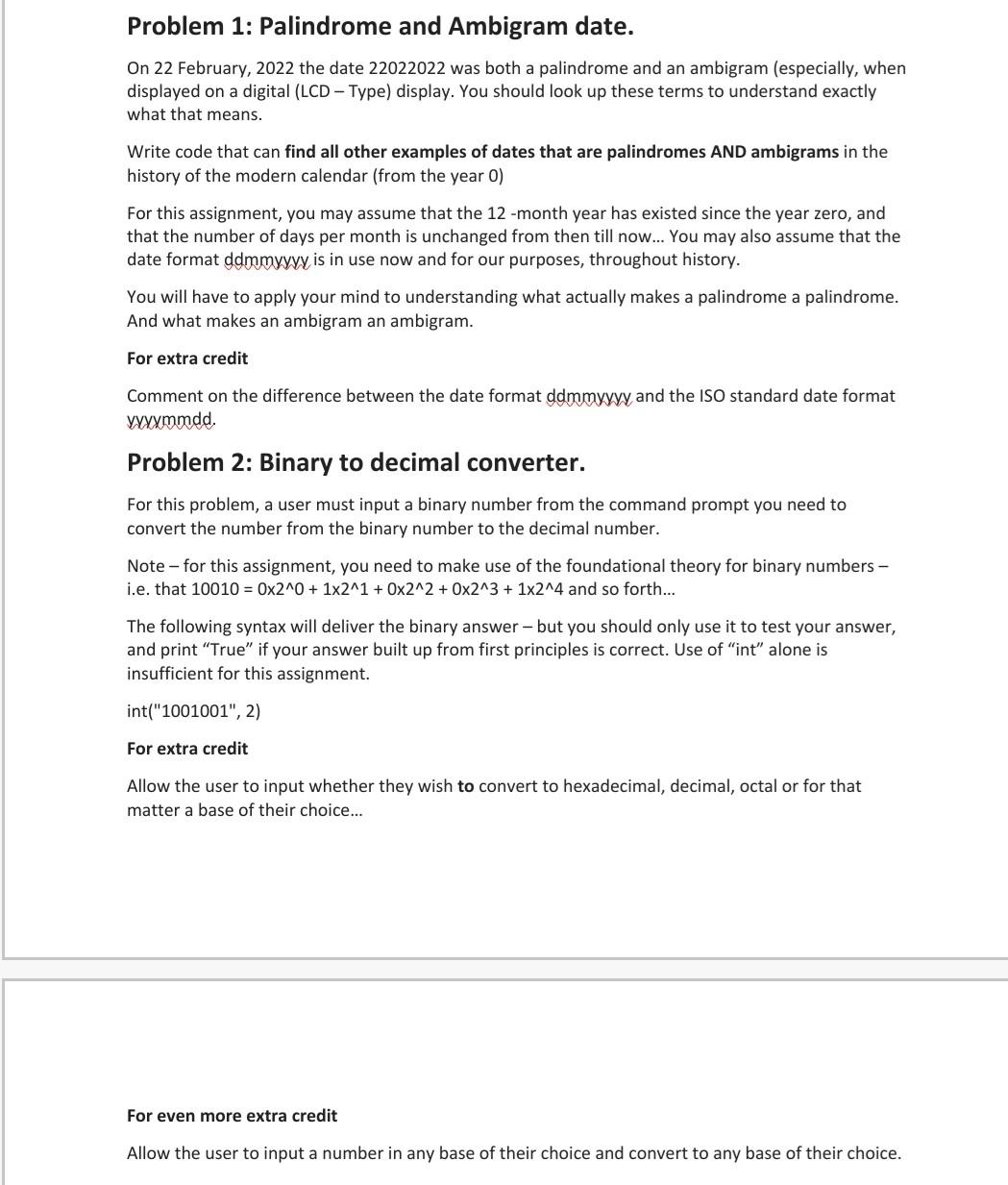 Solved Problem 1: Palindrome and Ambigram date. On 22 | Chegg.com