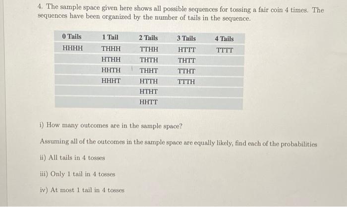Solved 4. The sample space given here shows all possible | Chegg.com