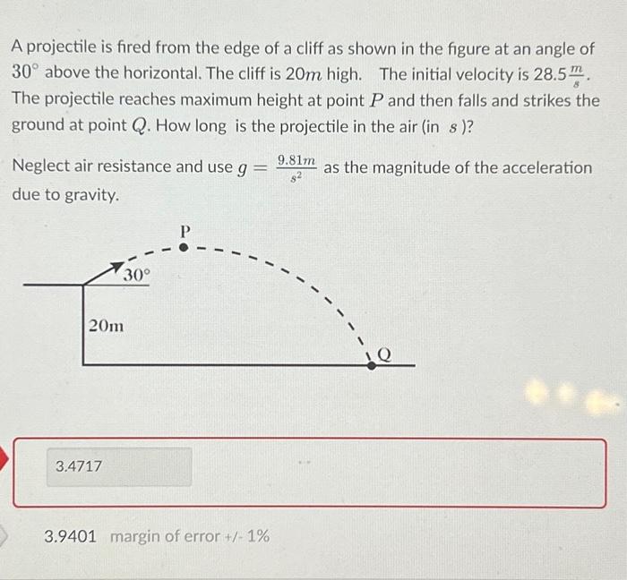 A projectile is fired from the edge of a cliff as | Chegg.com