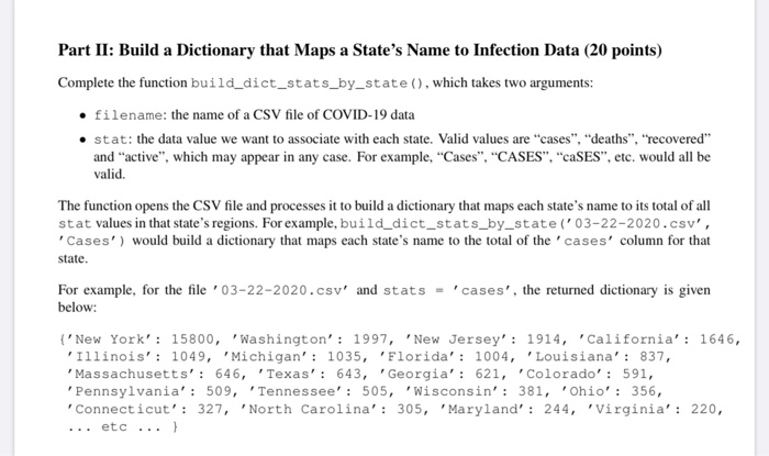 Part II: Build a Dictionary that Maps a State's Name | Chegg.com