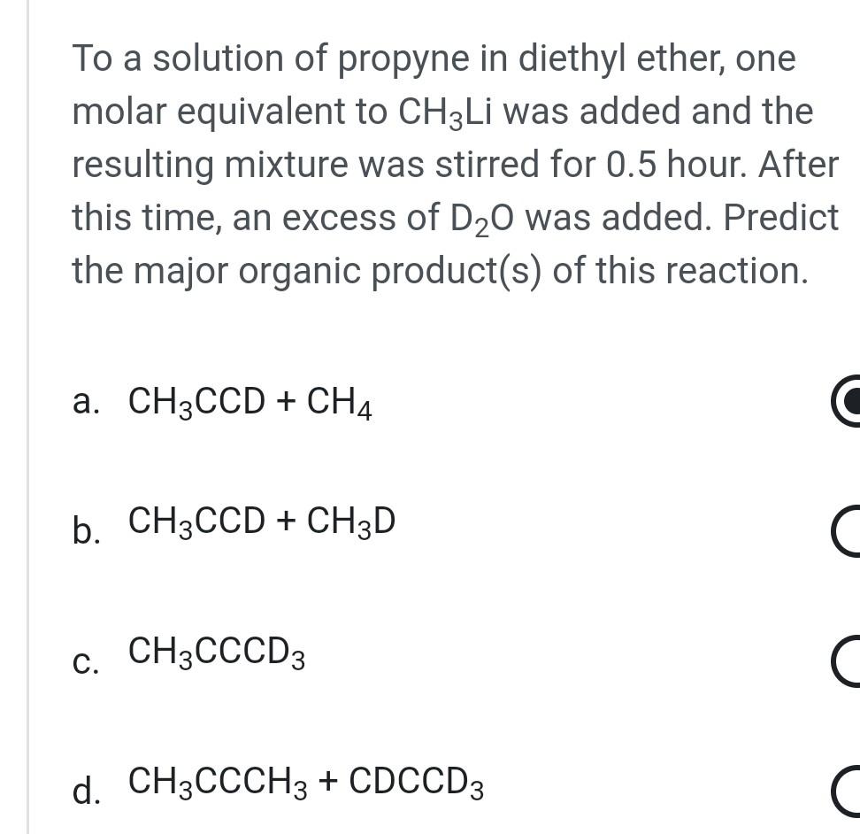 Solved To a solution of propyne in diethyl ether, one molar | Chegg.com