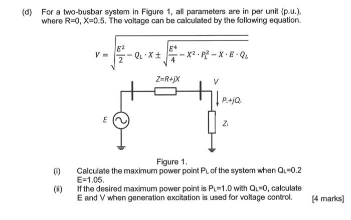 Solved (d) For a two-busbar system in Figure 1, all | Chegg.com