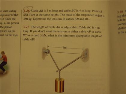 Solved Cable AB is 3m long and cable BC is 4 m long. Points | Chegg.com