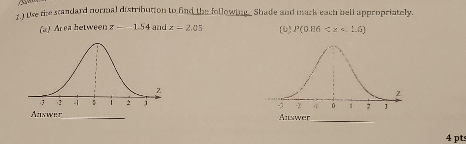 Solved 1.) Use the standard normal distribution to find the | Chegg.com