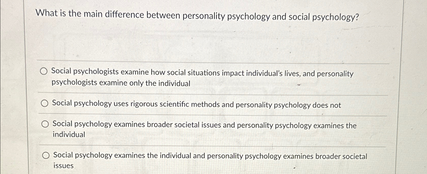 Solved What is the main difference between personality | Chegg.com