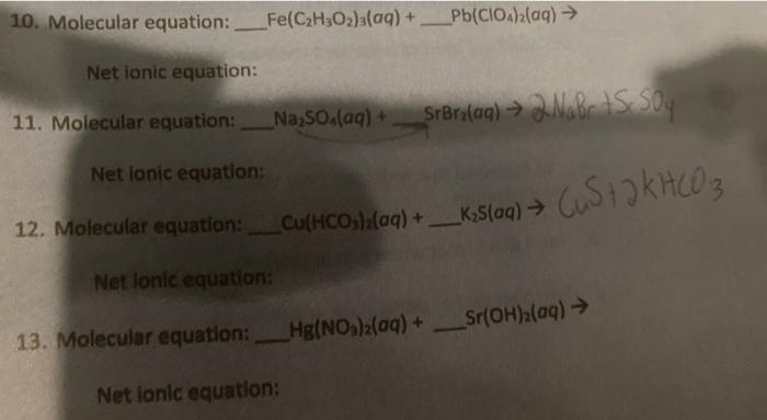 Solved 10. Molecular equation: _Fe(C2H2O2)3(aq) + | Chegg.com