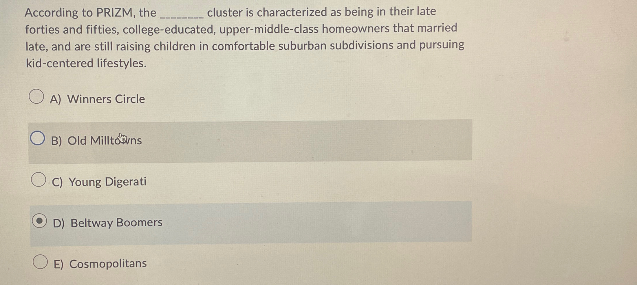 Solved According to PRIZM, the q, ﻿cluster is characterized | Chegg.com