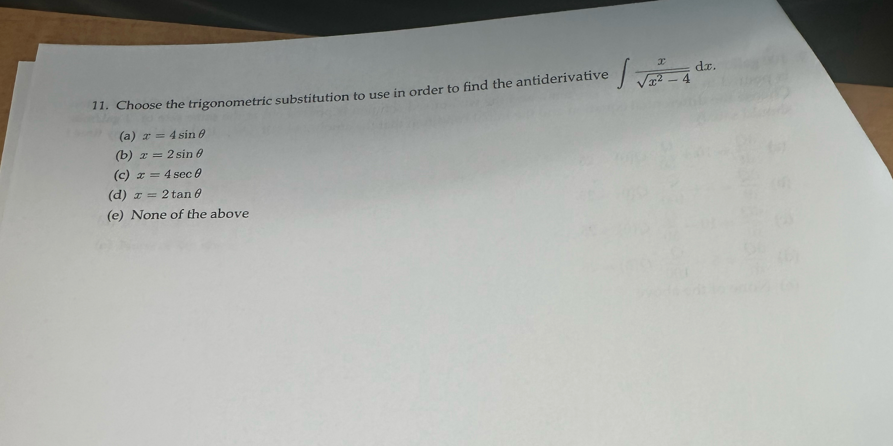 Solved Choose the trigonometric substitution to use in order | Chegg.com