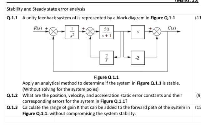 Solved Stability and Steady state error analysisQ.1.1 ﻿A | Chegg.com