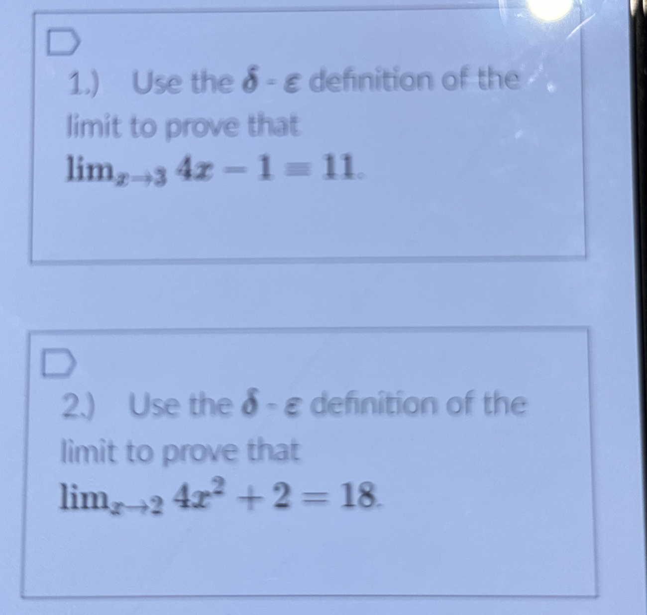 Solved 1.) ﻿Use the δ-ε ﻿definition of the limit to prove | Chegg.com