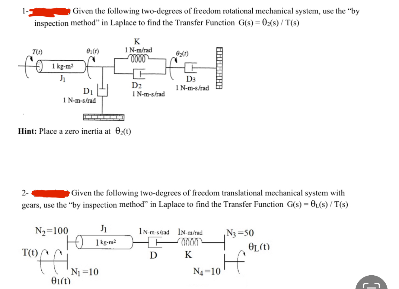 Solved 1- ﻿Given the following two-degrees of freedom | Chegg.com