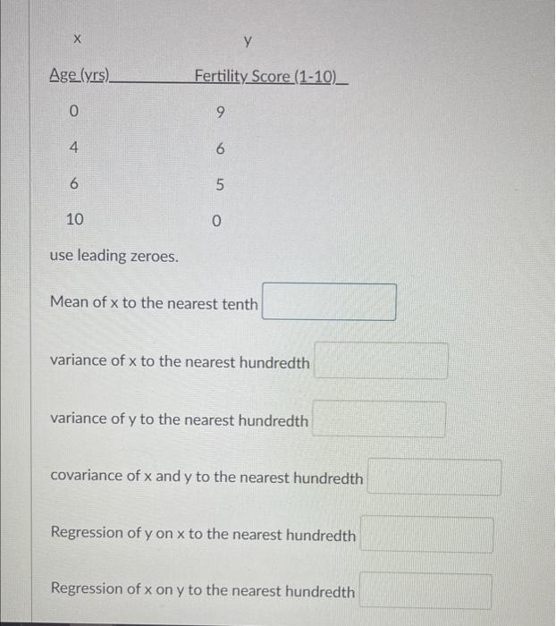 Solved covariance of x and y to the nearest hundredth | Chegg.com