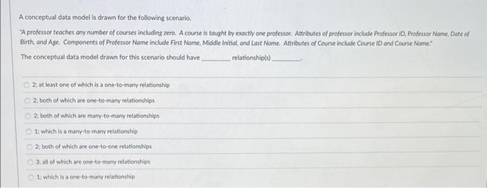 Solved A conceptual data model is drawn for the following | Chegg.com