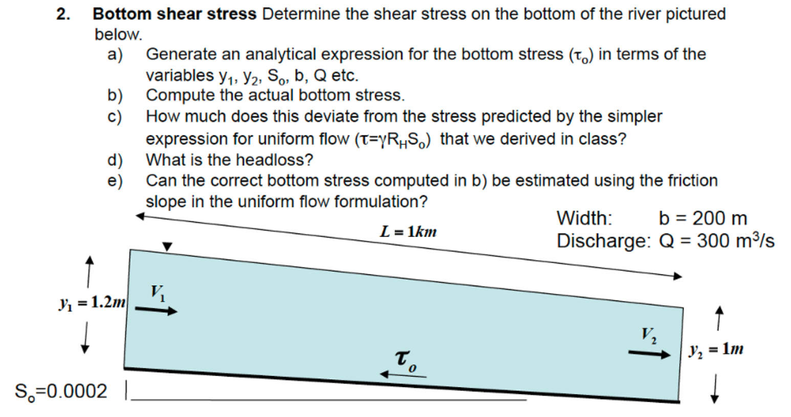 Bottom shear stress Determine the shear stress on the | Chegg.com