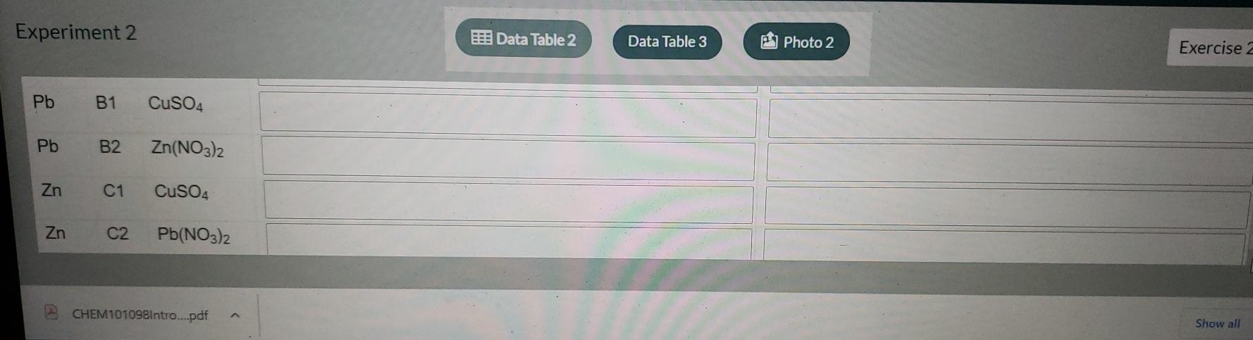 Solved Data Table 2: Redox Reactions of Copper, Lead, and | Chegg.com