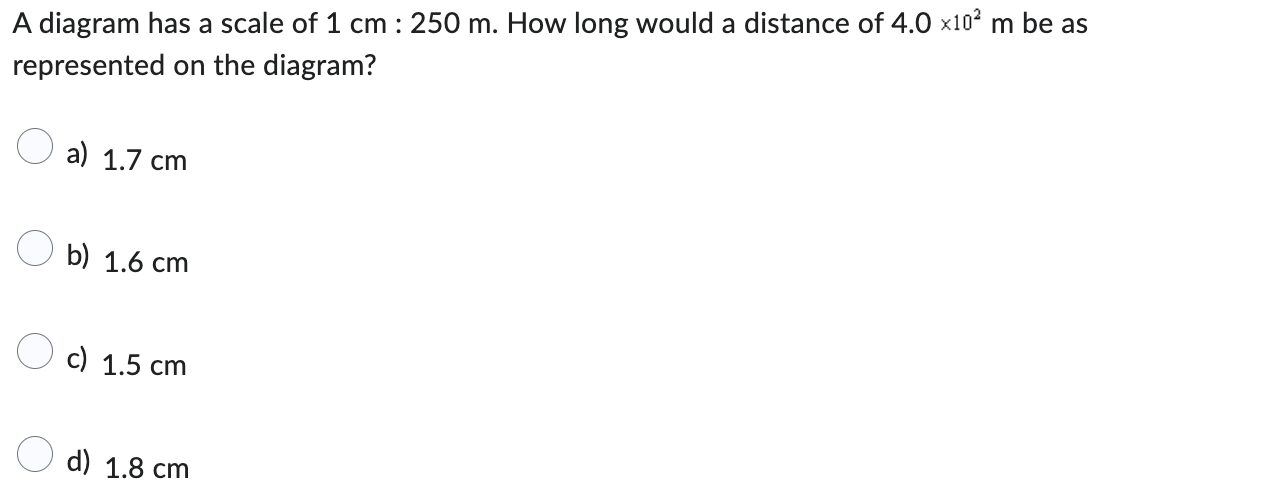 Solved A diagram has a scale of 1cm:250m. ﻿How long would a | Chegg.com