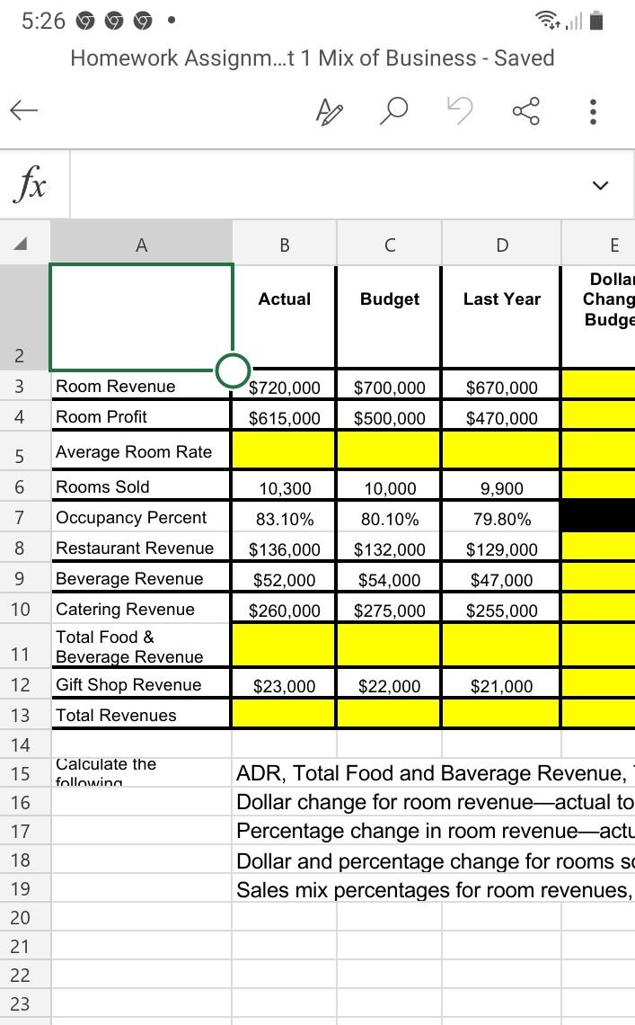 Solved calculate the ADR, Total food and beverage Revenue, | Chegg.com