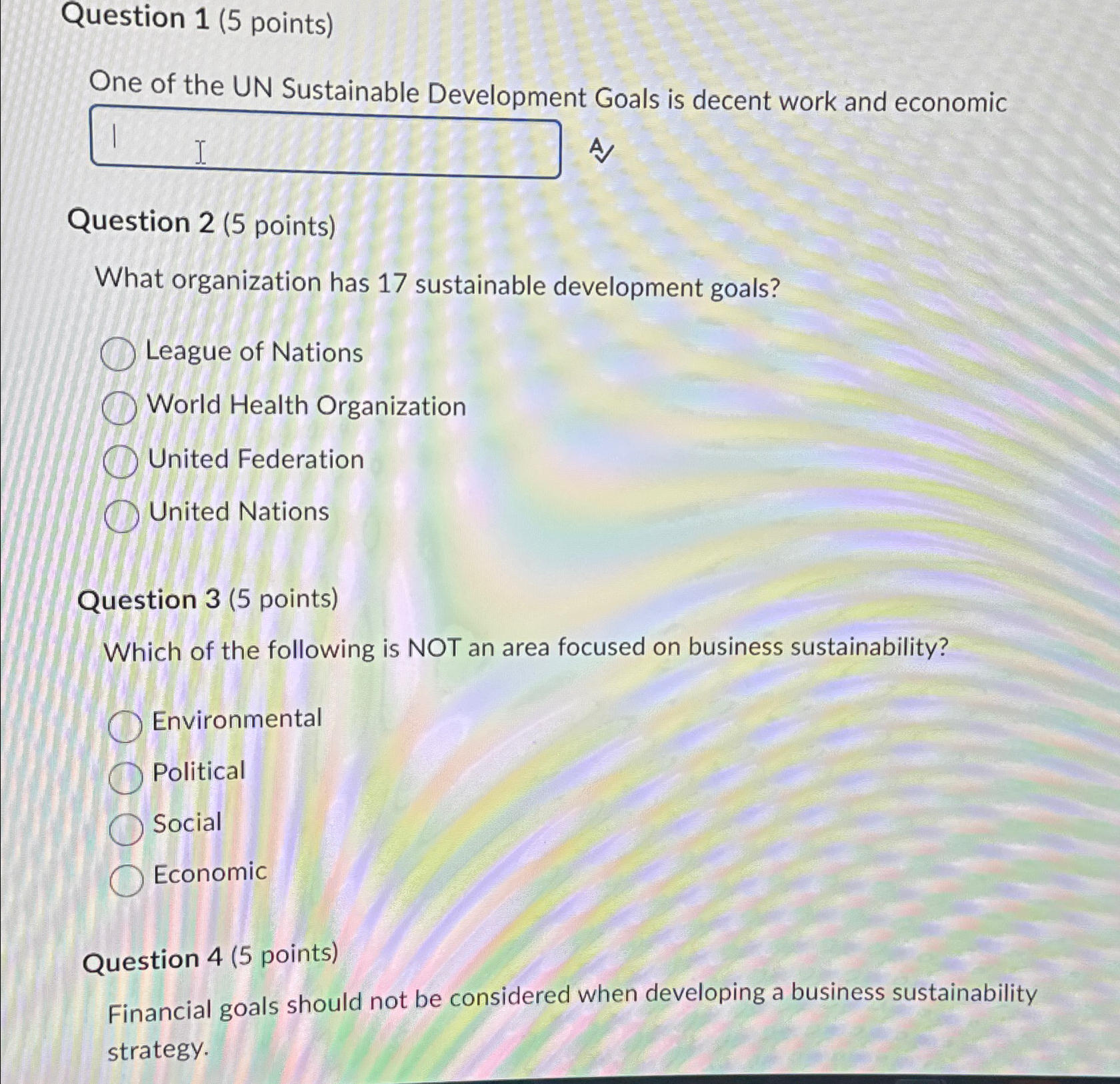 Solved Question 1 (5 ﻿points)One of the UN Sustainable | Chegg.com