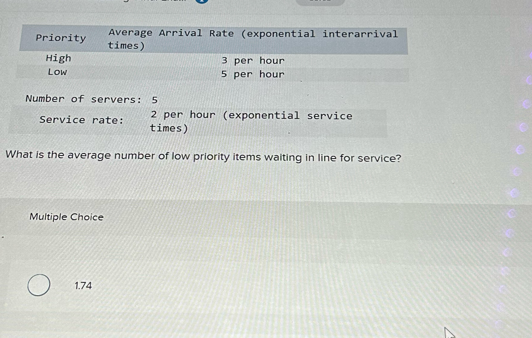 Solved \table[[Priority Average Arrival Rate (exponential | Chegg.com