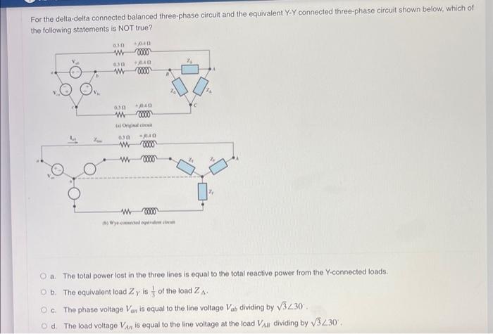 Solved For the balanced three-phase circuit shown below, | Chegg.com