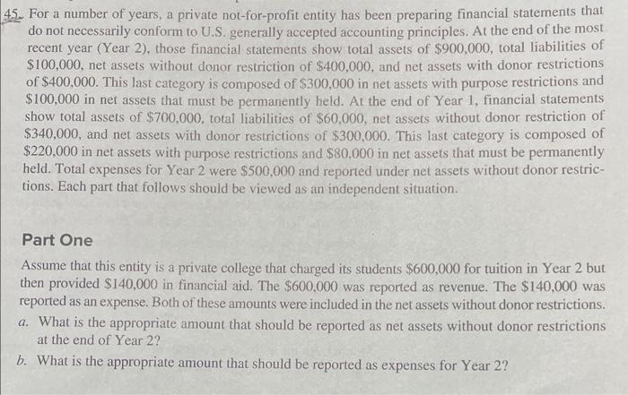 Solved 45. For a number of years, a private not-for-profit | Chegg.com