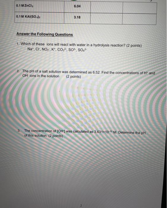Solved A) Listof ion(s) expected to hydrolyze (if any) and | Chegg.com