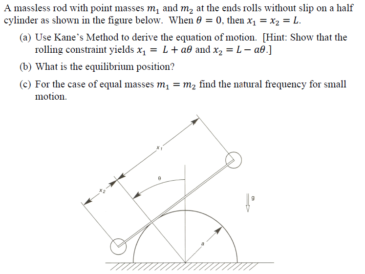 Solved A massless rod with point masses m1 ﻿and m2 ﻿at the | Chegg.com