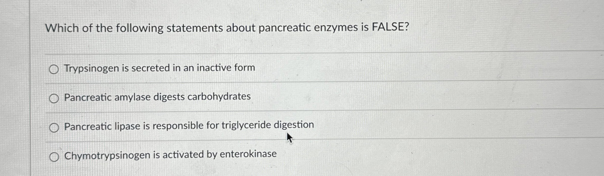 Solved Which of the following statements about pancreatic | Chegg.com