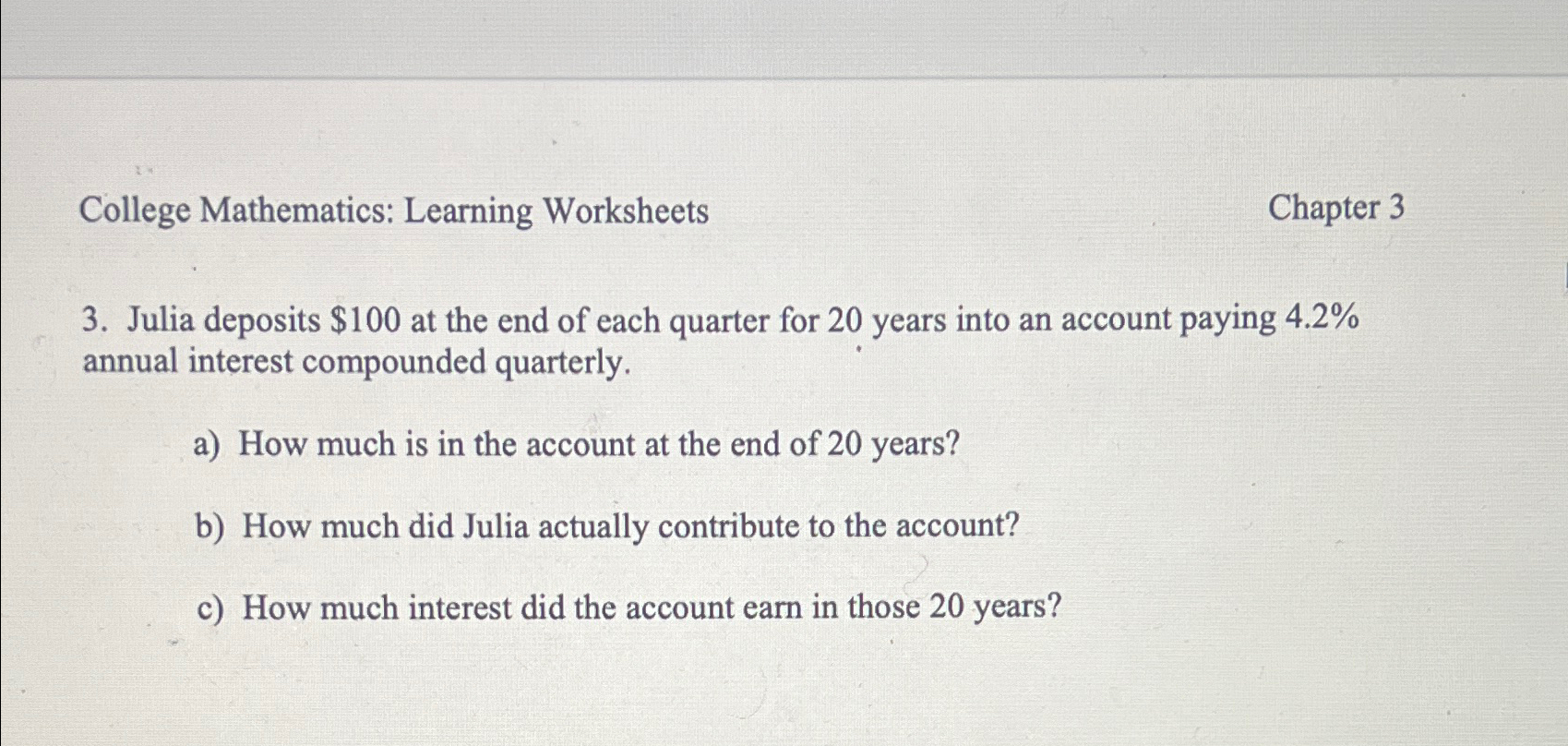 Solved College Mathematics: Learning WorksheetsChapter 33. | Chegg.com