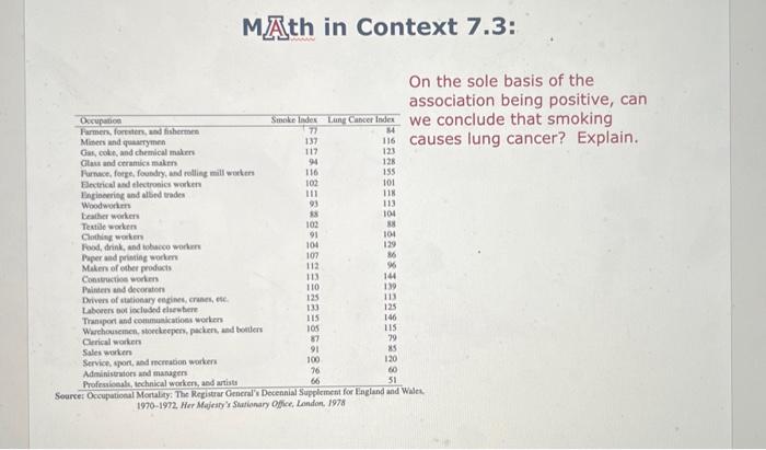 M还th in Context 7.3: Predict the smoking index for | Chegg.com