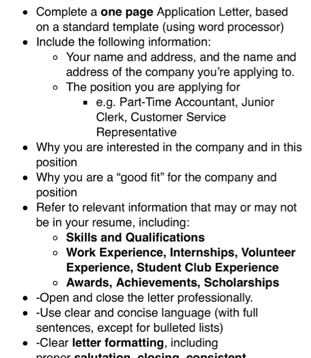 Solved • Complete a one page Application Letter, based on a | Chegg.com